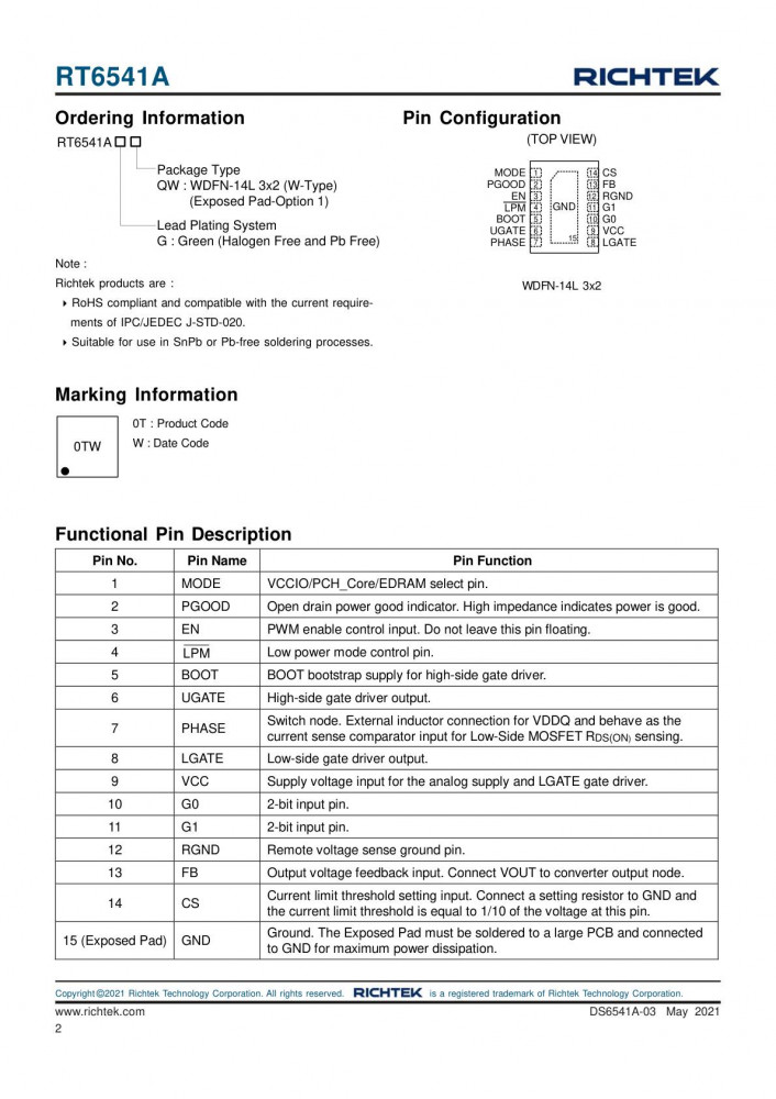 RT6541A datasheet page 2