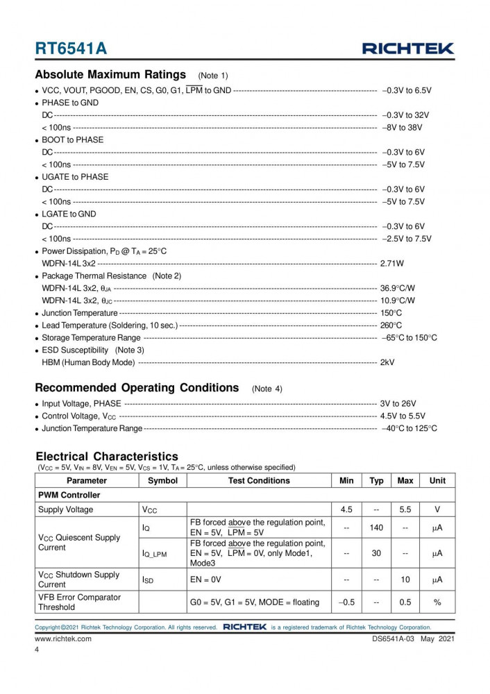 RT6541A datasheet page 4