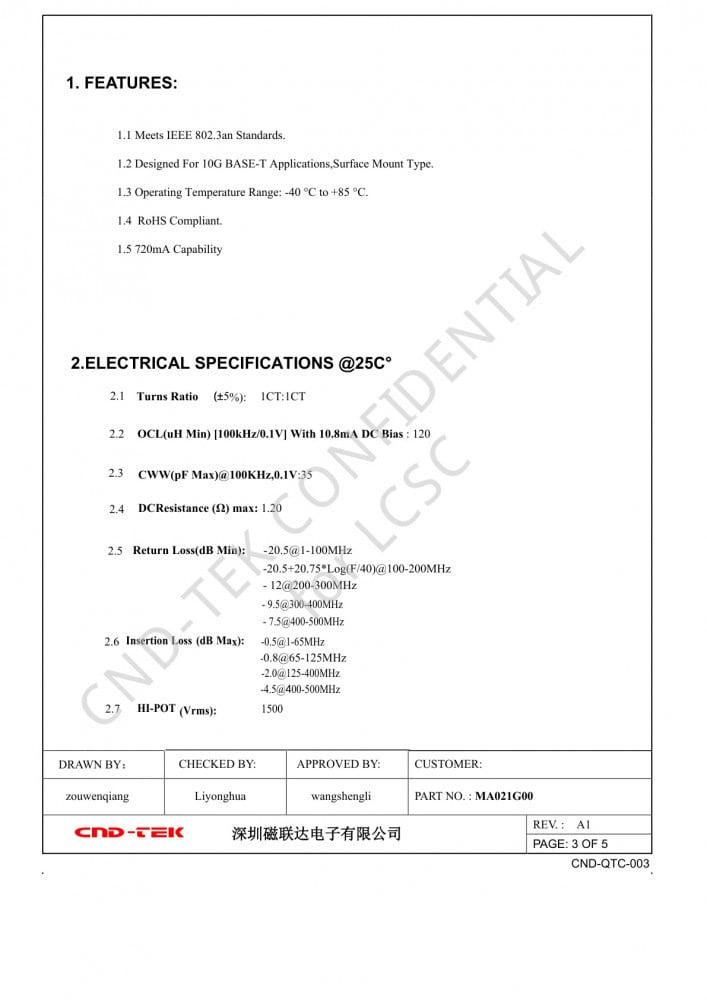 MA021G00 electrical specification page