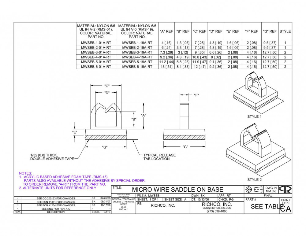 MWSEB micro wire saddle on base technical drawing