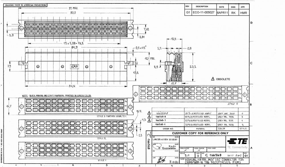 TE Connectivity 166569-1 technical drawing page 1