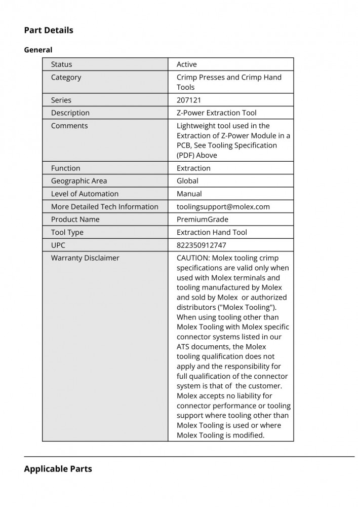 Molex tooling specification document, page 2