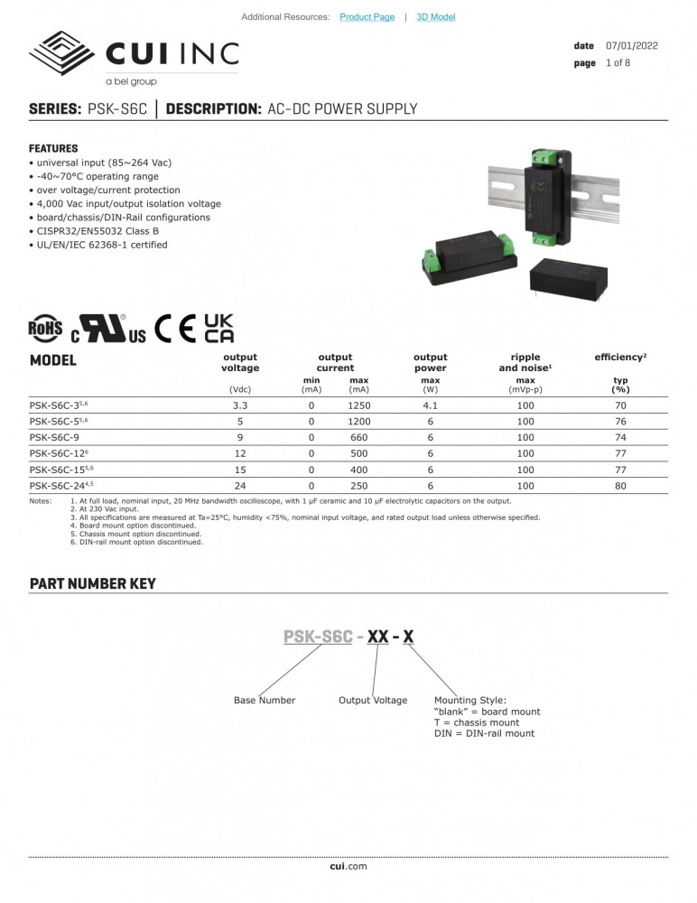 PSK-S6C series datasheet page 1