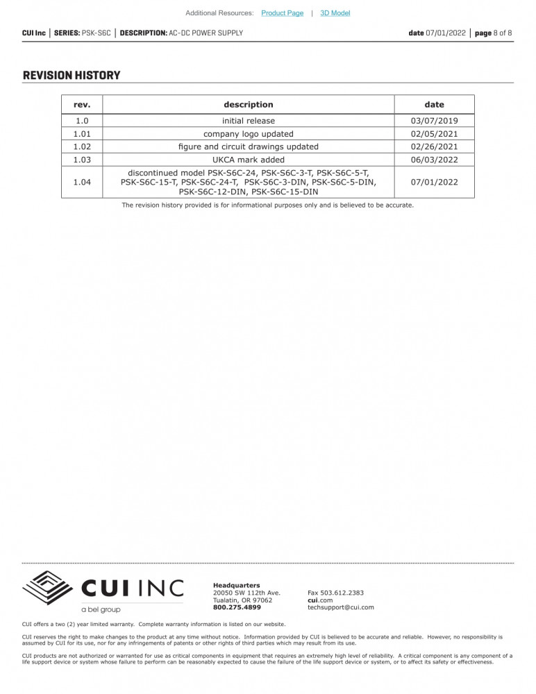 PSK-S6C series datasheet page 8