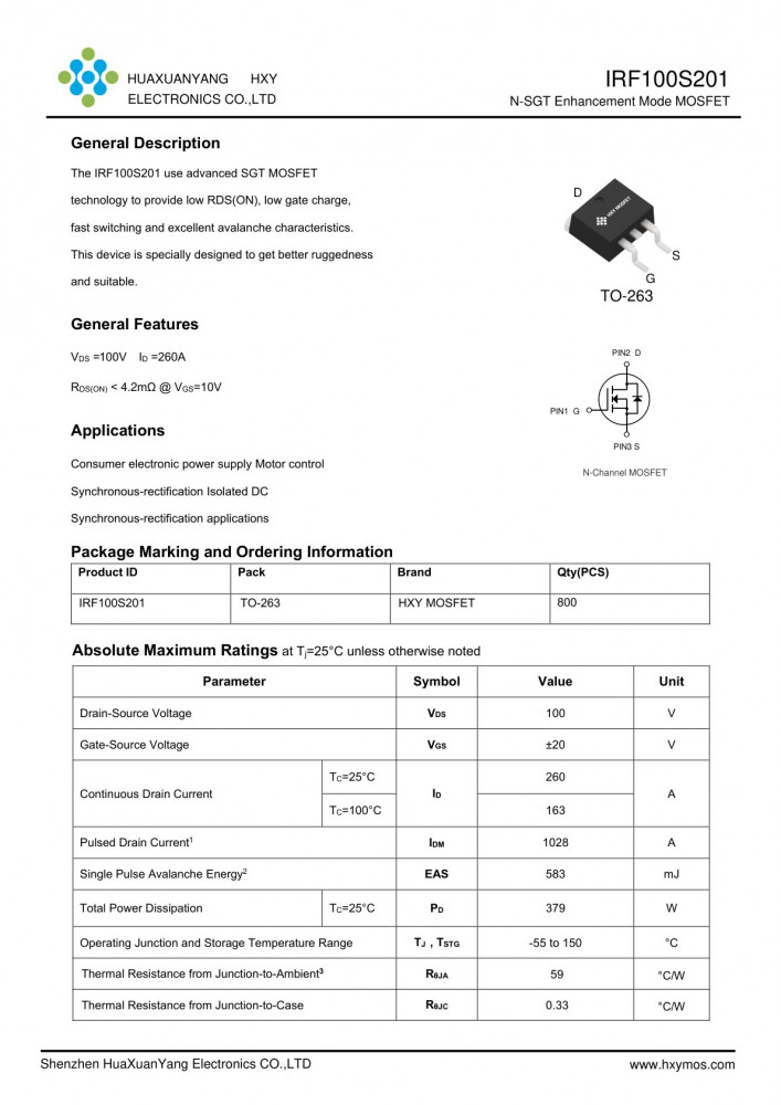 IRF100S201-HXY datasheet page 1