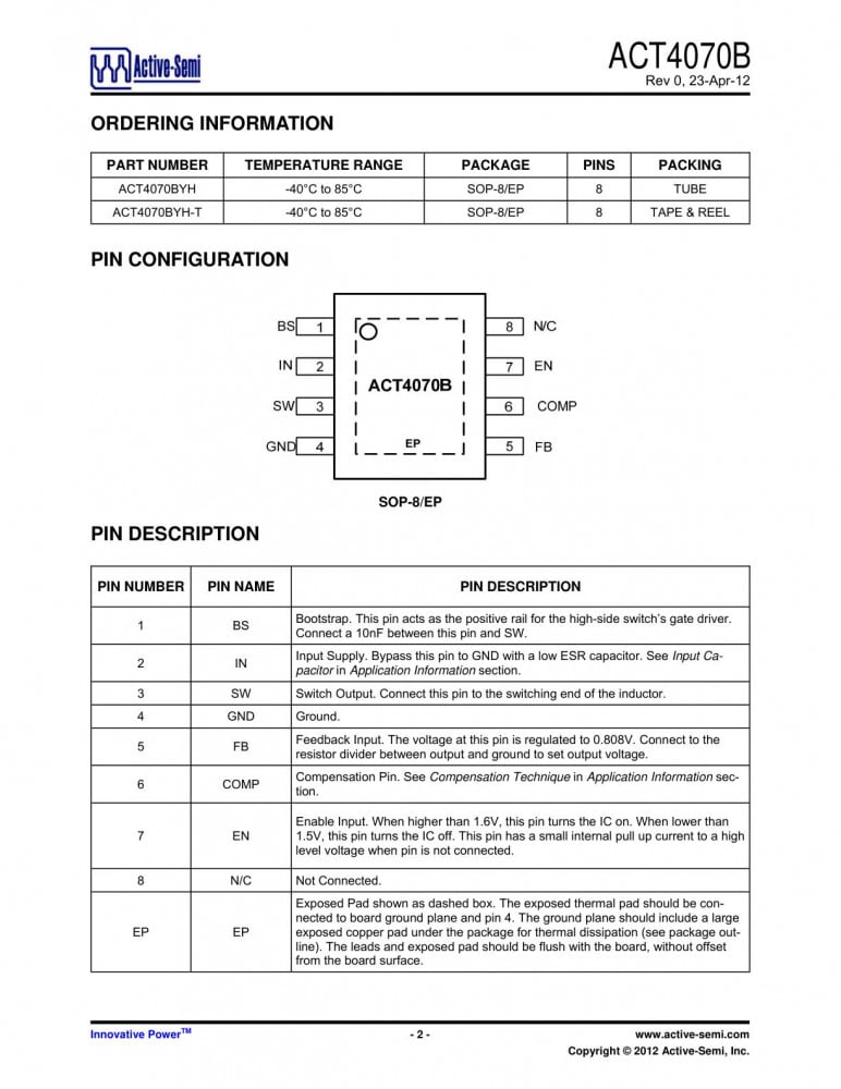 ACT4070BYH-T datasheet page 2