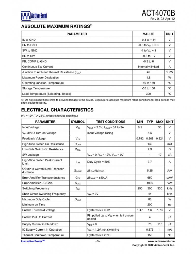 ACT4070BYH-T datasheet page 3