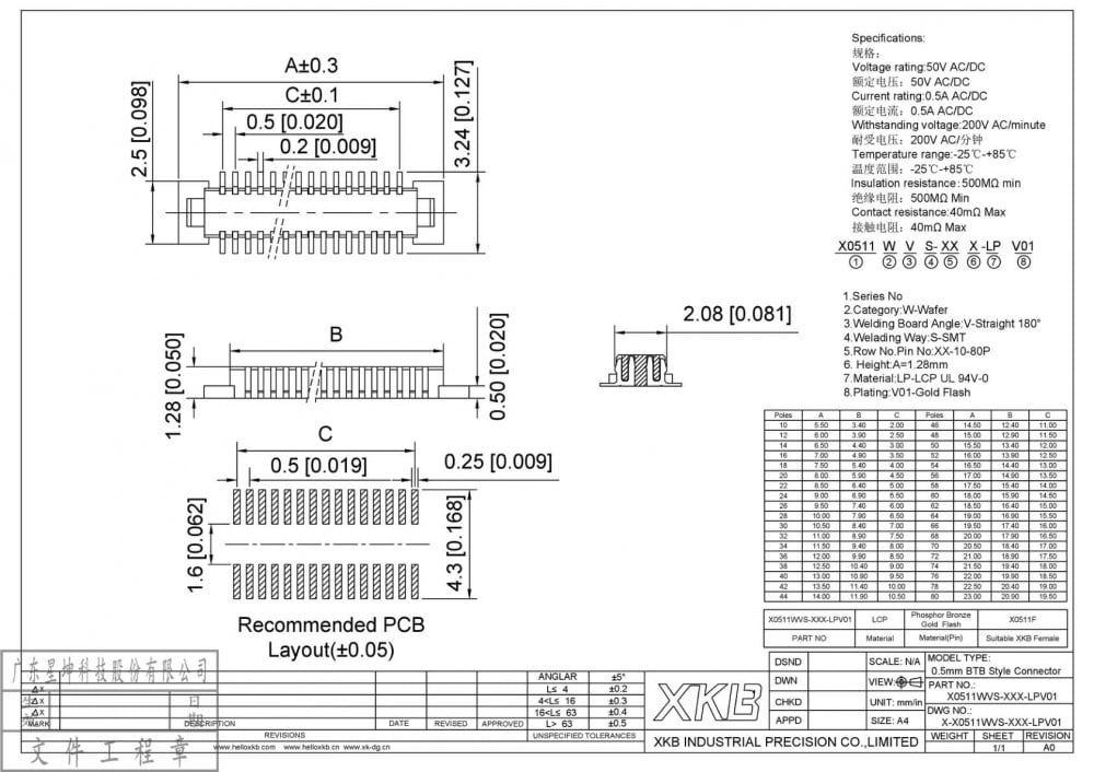 XKB Connection X0511WVS-40A-LPV01 technical document preview