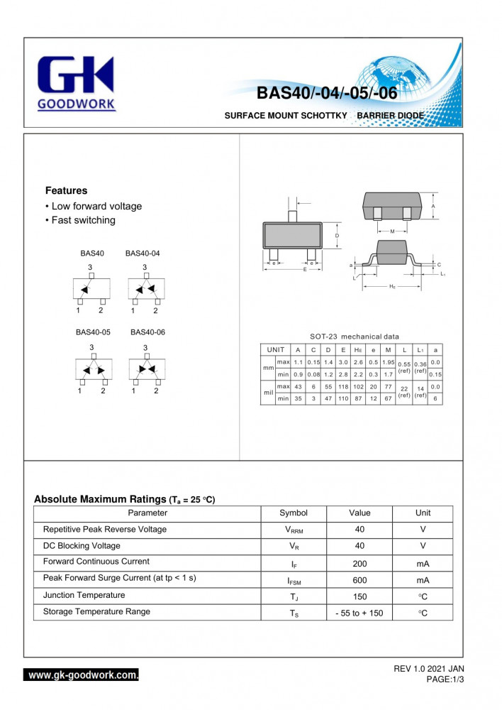 GOODWORK BAS40-04 datasheet page 1
