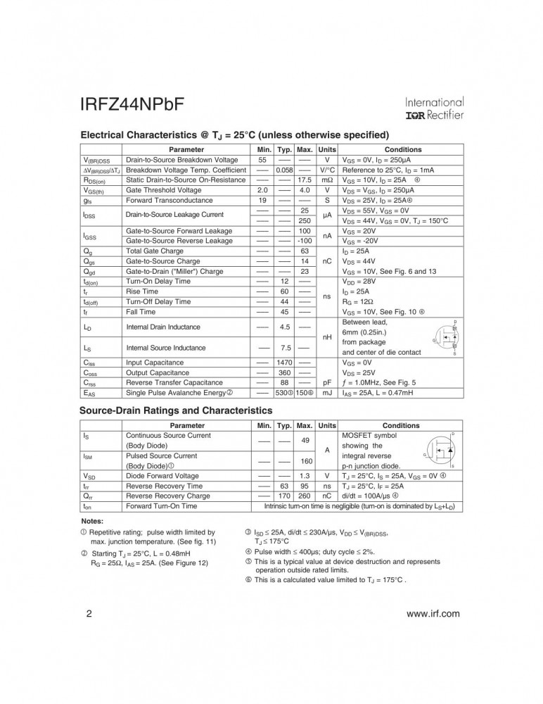 IRFZ44NPBF datasheet page 2