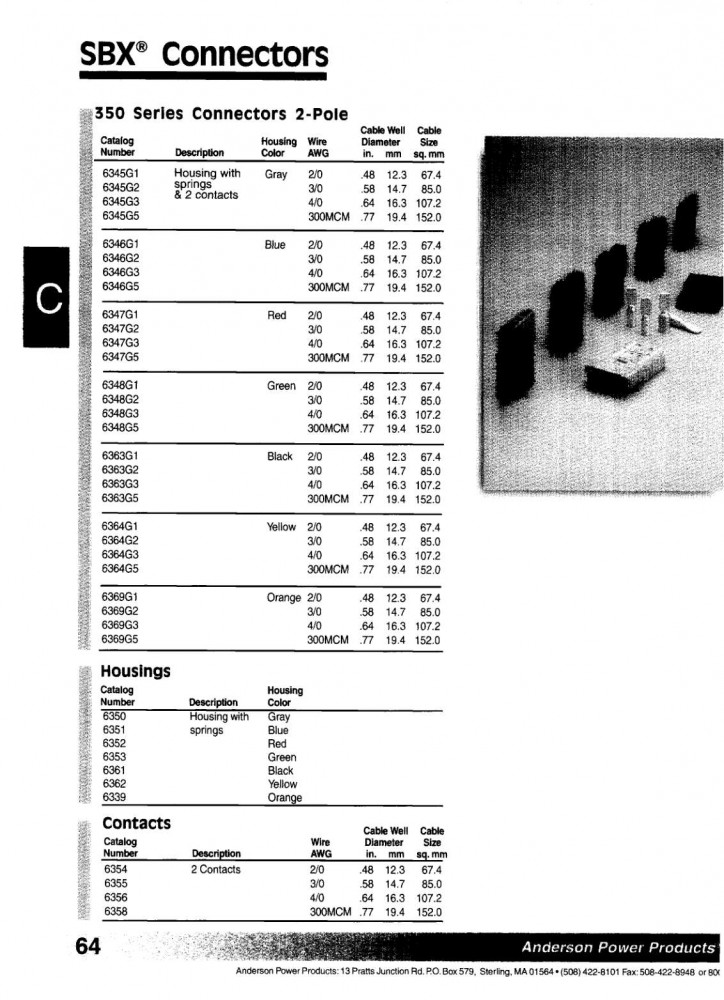 Anderson Power SBX connector technical document preview