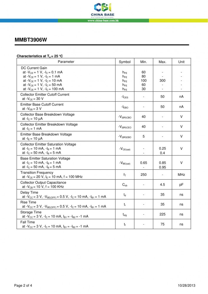 CBI MMBT3906W datasheet page 2