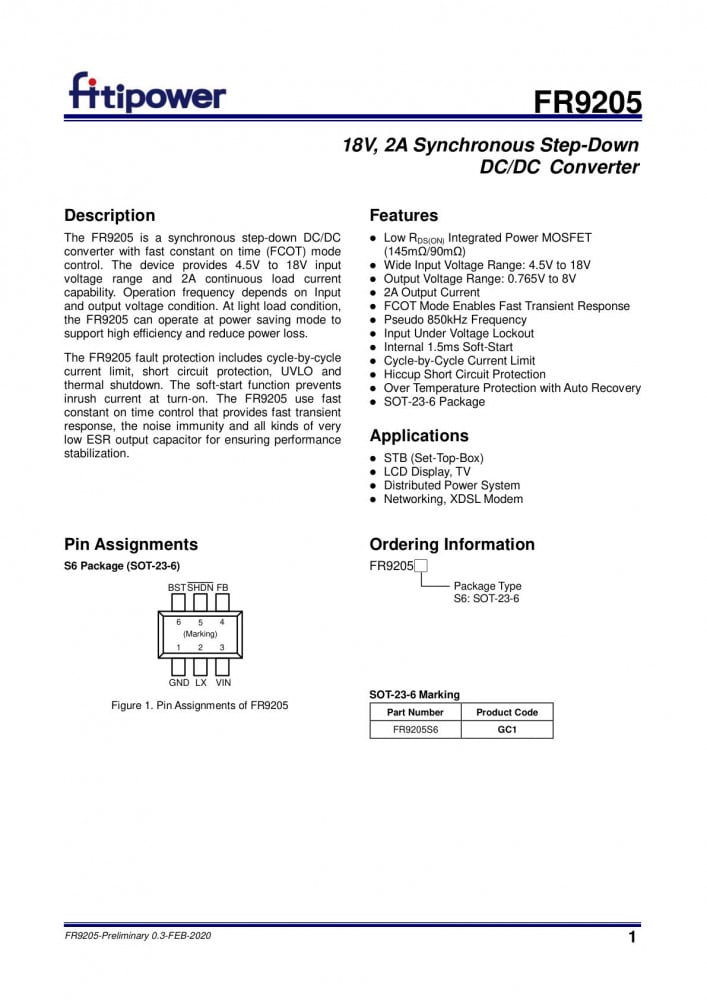 FR9205S6 datasheet page 1