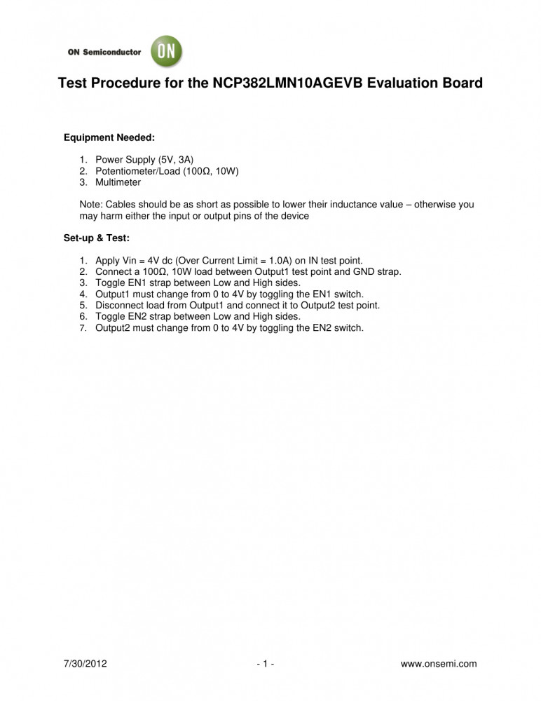NCP382LMN10AGEVB evaluation board technical document preview