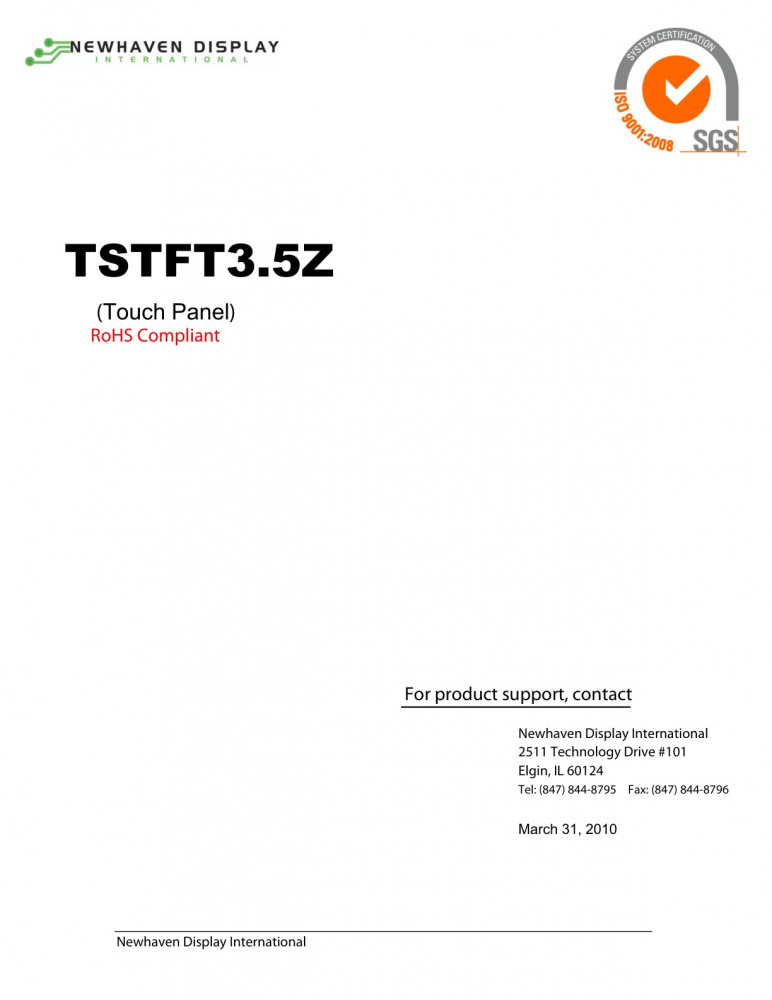 TS-TFT3.5Z touch panel technical drawing, page 1