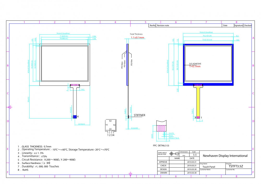 TS-TFT3.5Z touch panel technical drawing, page 2