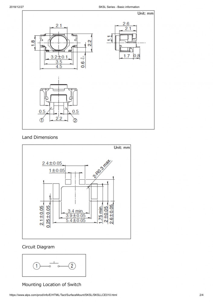 SKSLLCE010 land dimensions