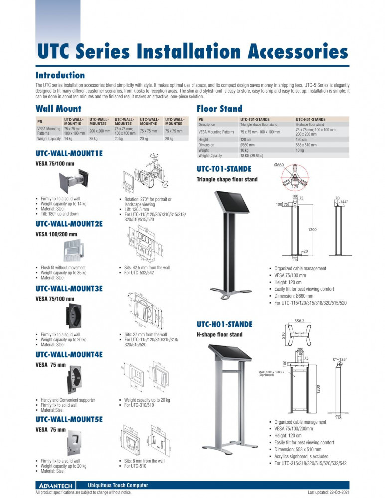 UTC Series installation accessories document, page 1
