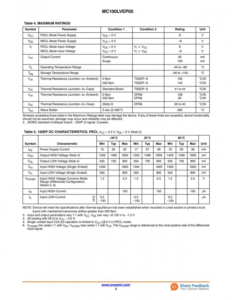 MC100LVEP05 datasheet page 3