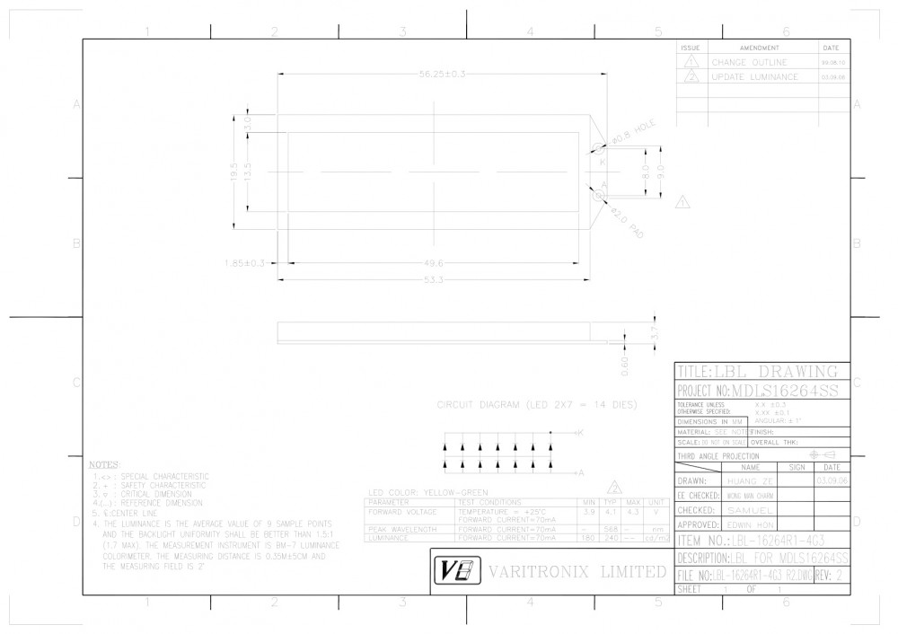 LED4-16264 product drawing and specification image
