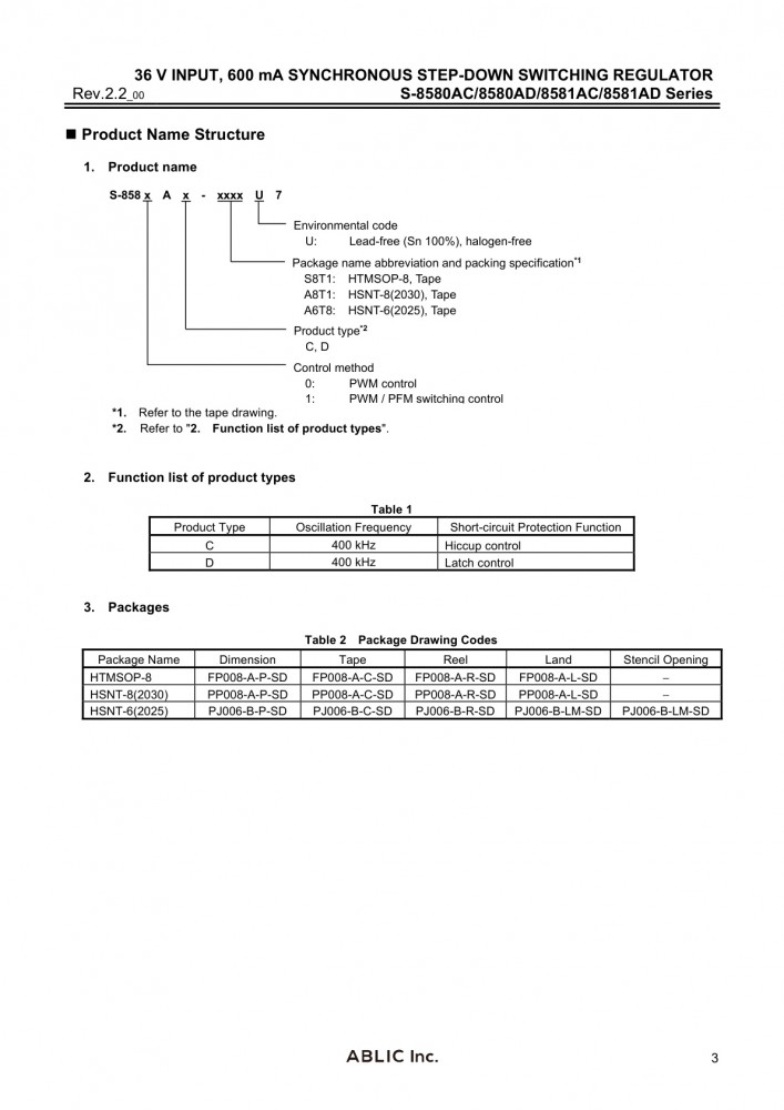 ABLIC S-8580/8581 datasheet page 3