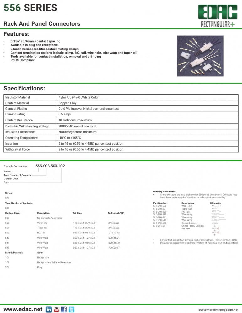 EDAC 556 Series technical drawing page 1