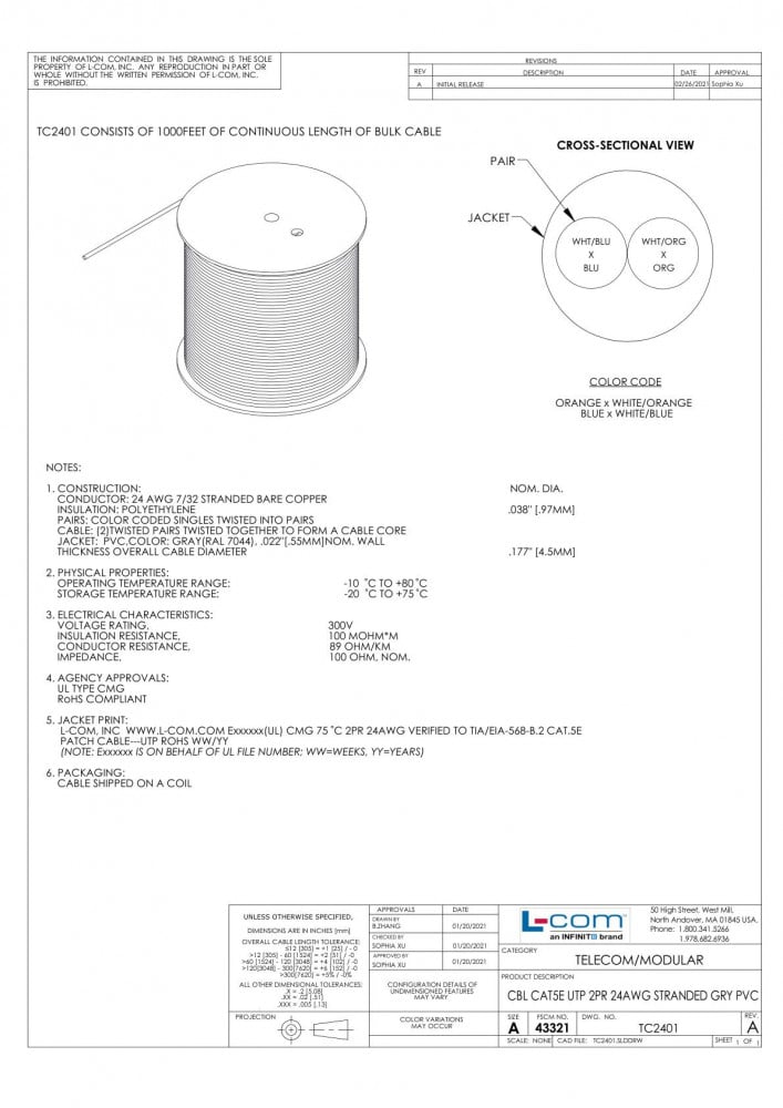 L-com TC2401 technical drawing