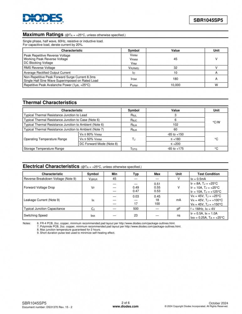 SBR1045SP5-13 datasheet page 2