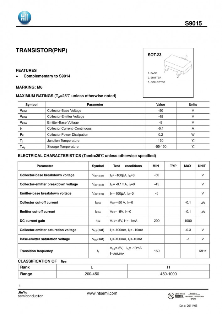 S9015 datasheet page 1