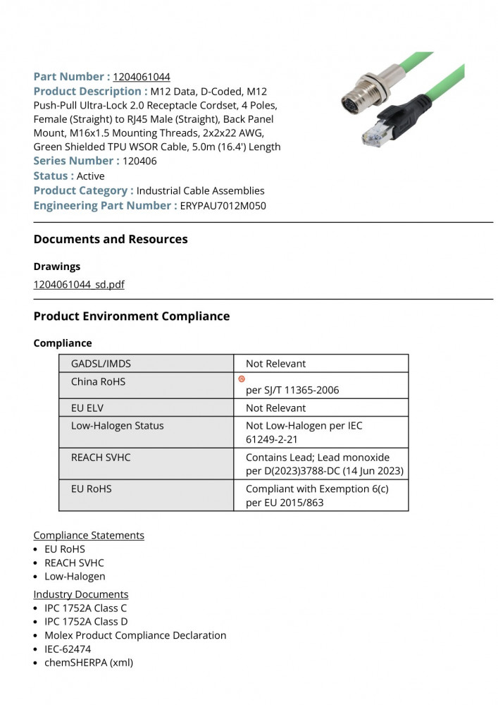 Molex 1204061044 customer drawing, page 1
