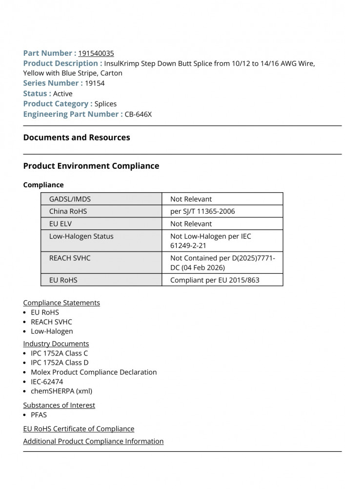 MOLEX product document page 1