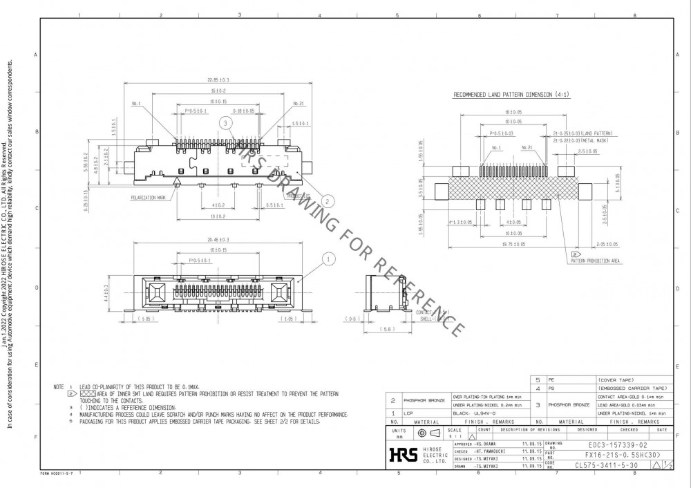 HRS FX16-21S-0.5SH(30) technical drawing page 1