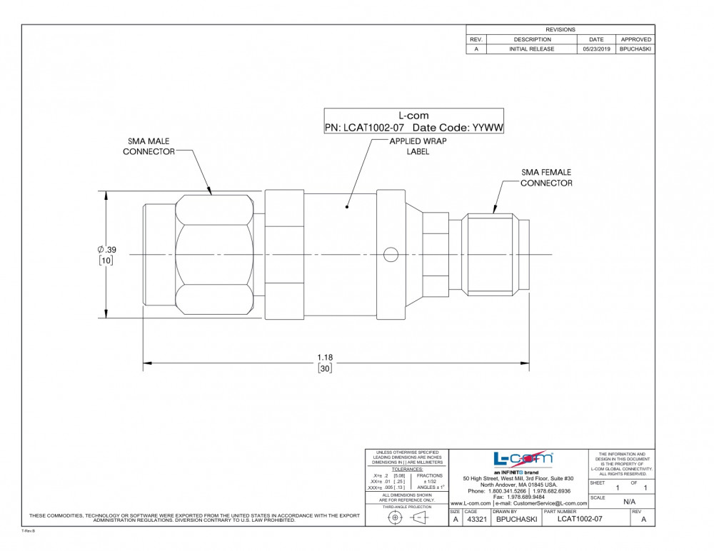 L-com LCAT1002-07 product drawing