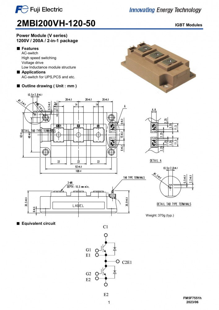 2MBI200VH-120-50 technical document page 1