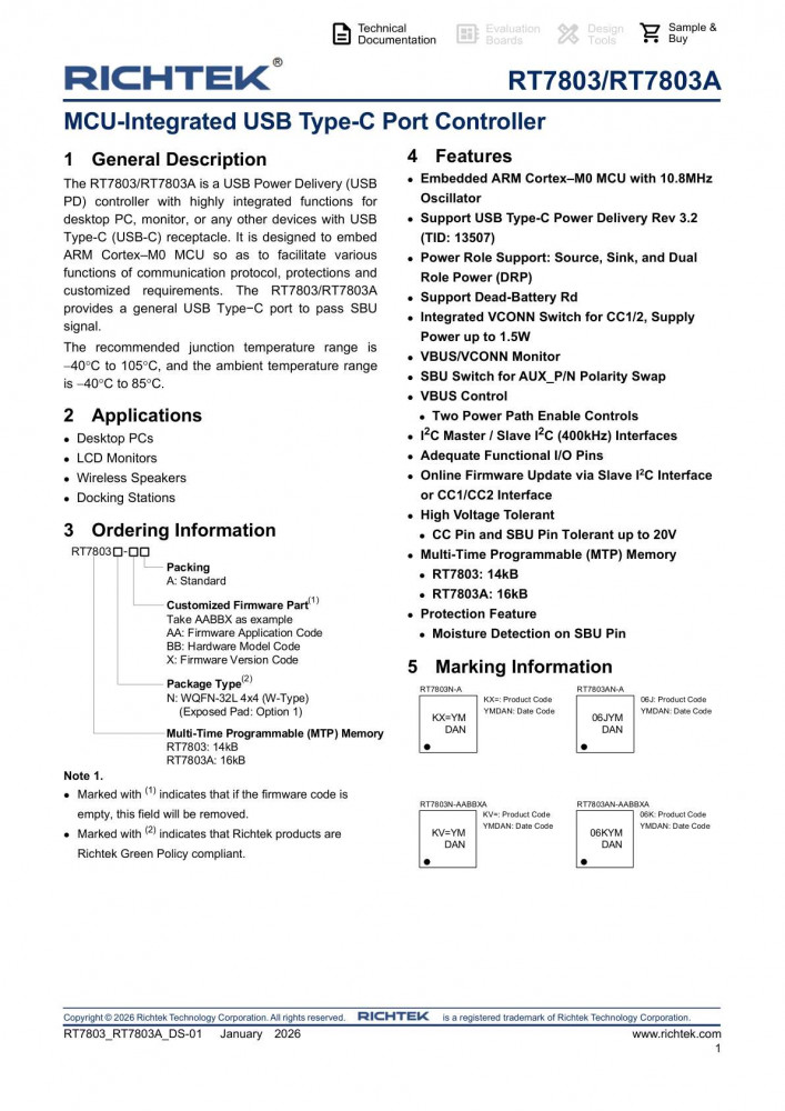 RT7803/RT7803A document preview, page 1