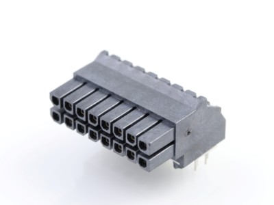 Micro-Fit BMI Receptacle Header, Dual Row, Right-Angle, with Press-fit Plastic Pegs, 1.02µm Tin (Sn) Plating, Mylar Positioning Strip, 12 Circuits