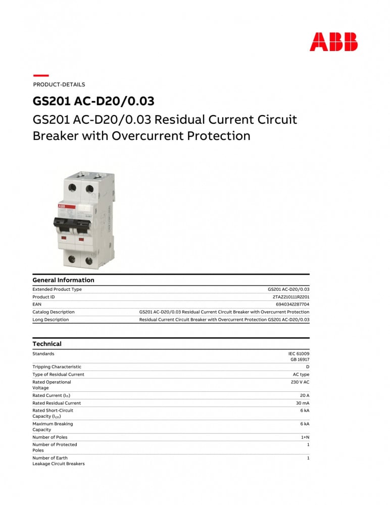 GS201 AC-D20/0.03 technical document page 1