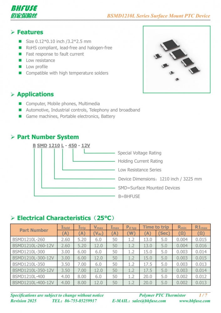 BHFUSE BSMD1210L datasheet page 1