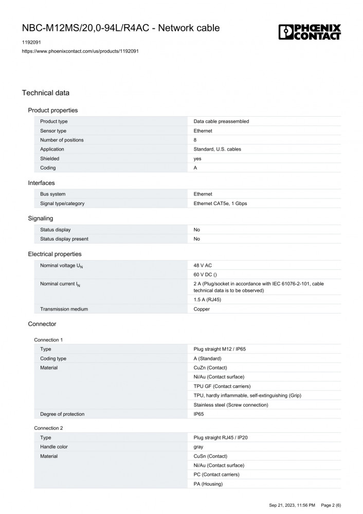Phoenix Contact 1192091 technical document page 2