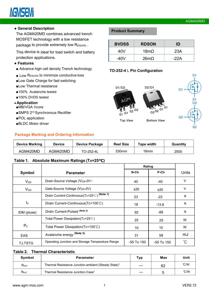 AGM420MD datasheet page 1