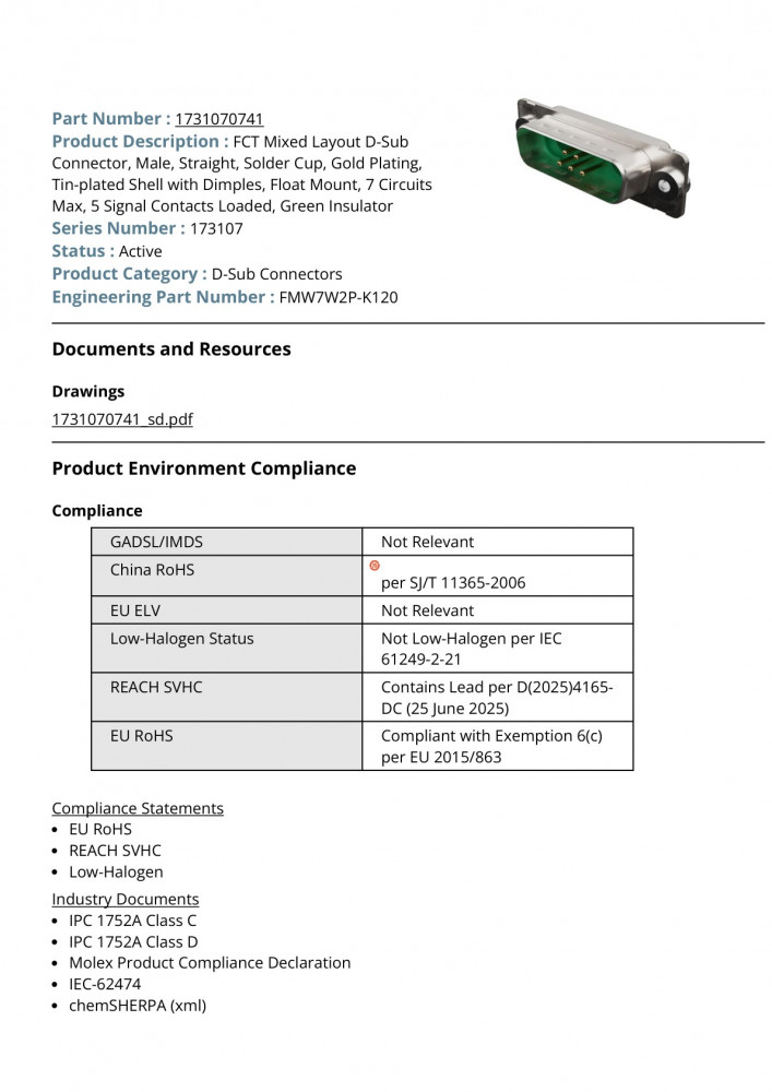 MOLEX 1731070741 technical drawing page 1