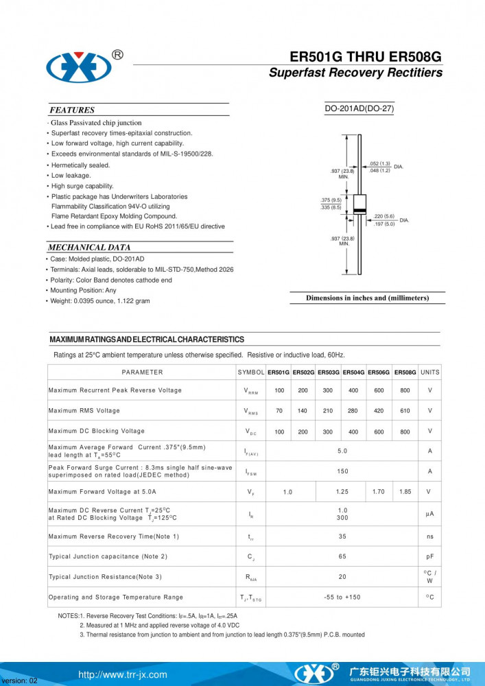 JUXING ER508G datasheet page 1