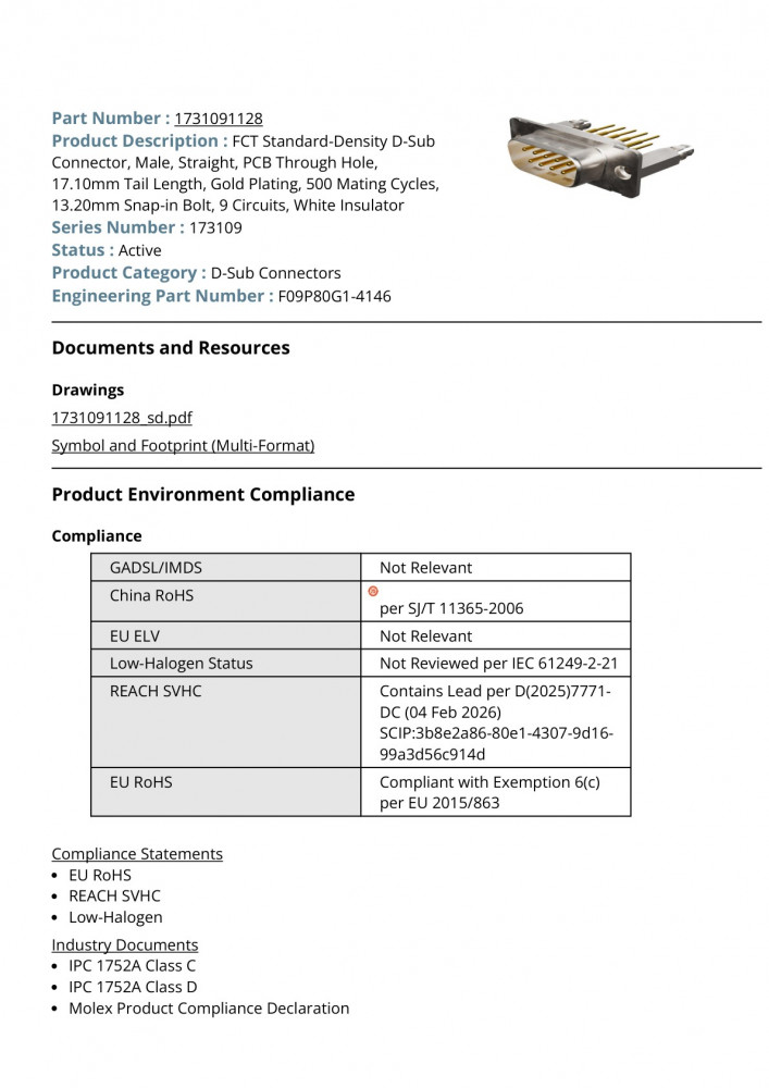 MOLEX 1731091128 technical drawing, page 1