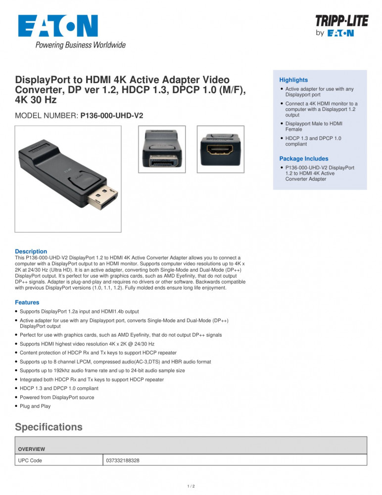 P136-000-UHD-V2 technical document page 1