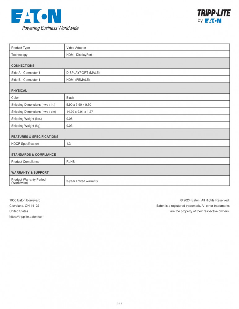 P136-000-UHD-V2 technical document page 2