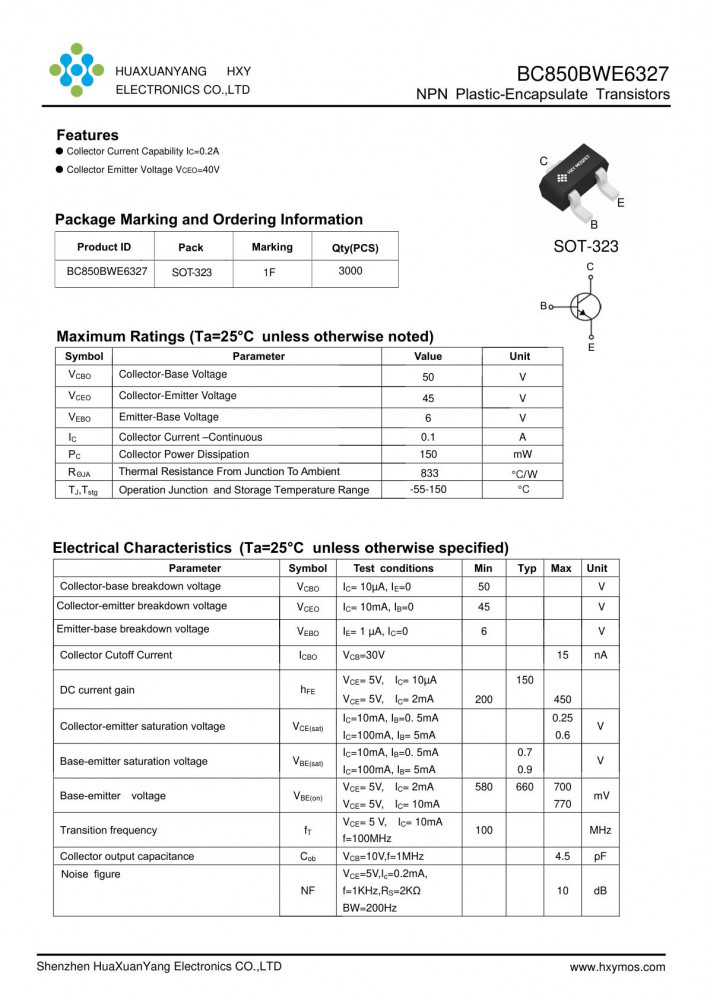 BC850BWE6327-HXY technical document page 1