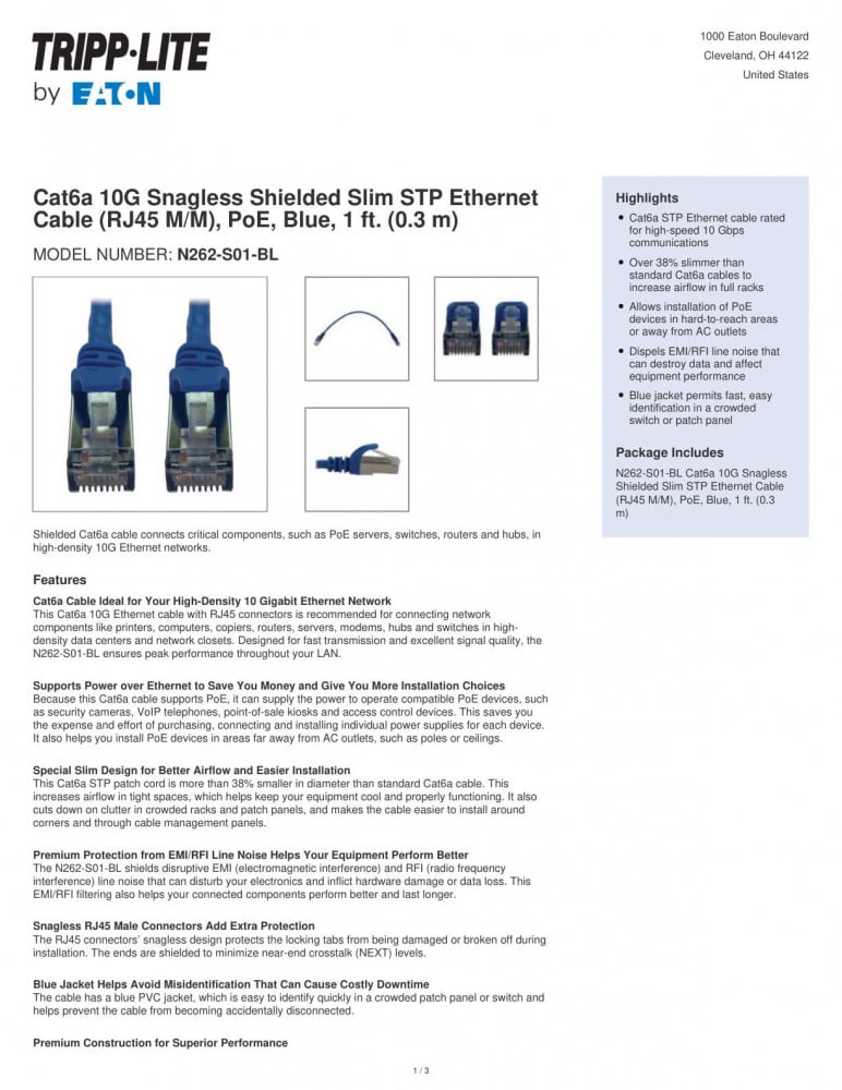 N262-S01-BL technical document page 1