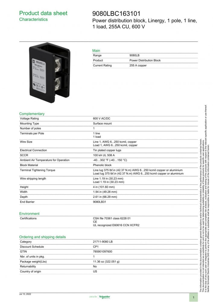 9080LBC163101 technical document page 1