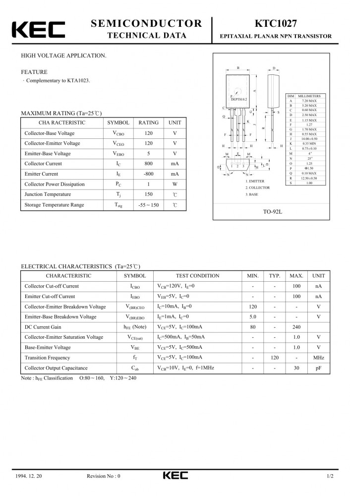 KTC1027-Y-AT/P datasheet page 1