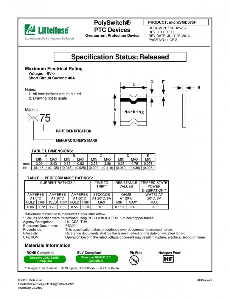MICROSMD075F-2 technical document page 1